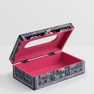 Hand Painted Wooden Tissue Box, Tissue Holder, Black Tribal Painting ...