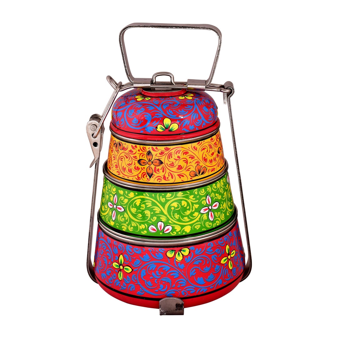 Hand Painted 3 Tier Stainless Steel Pyramid Lunch Box , Indian Lunch ...