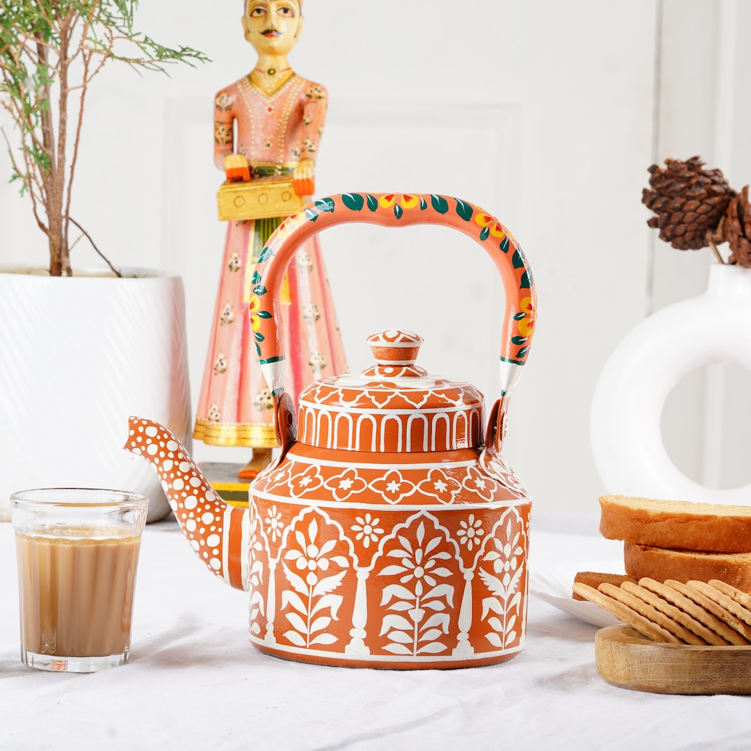Hand Painted Stainless Steel Tea Kettle: Mughal Indian Art - Etsy