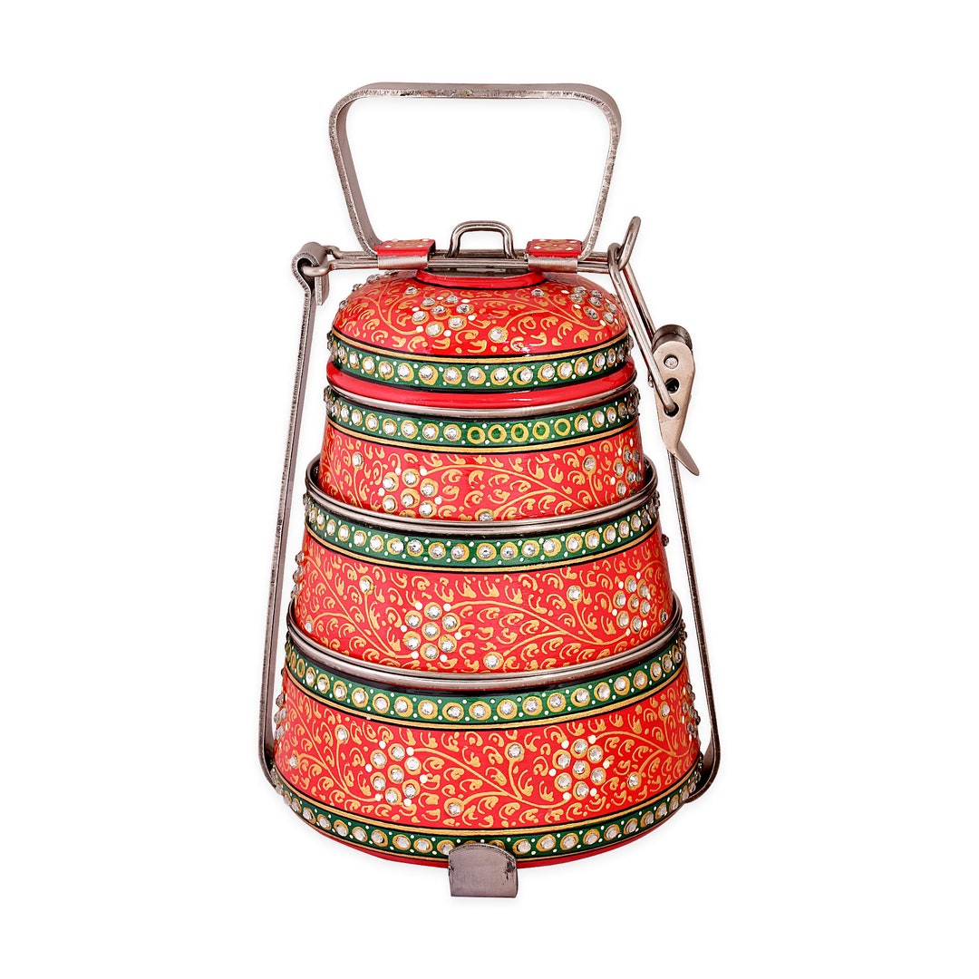 Hand-painted Stainless Steel Pyramid 3-tier Lunch Box With Crystals ...