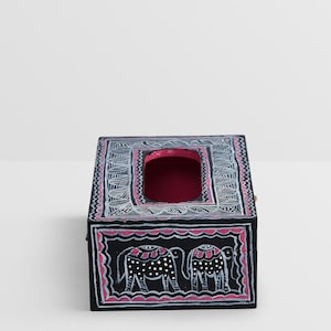 Hand Painted Wooden Tissue Box, Tissue Holder, Black Tribal Painting ...