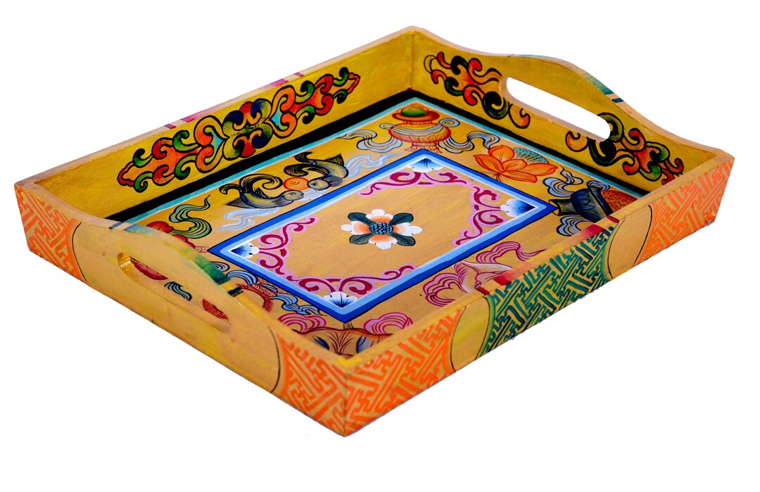 Kaushalam Hand Painted Wooden Tray- Buddhist Folk Art Center Piece ...