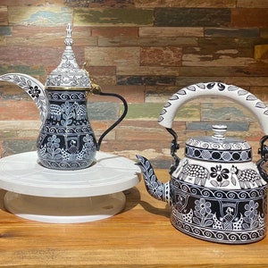 Hand Painted Brass Coffee Pot-tea Kettle Set of 2 - Arabic Dallah, Eid ...