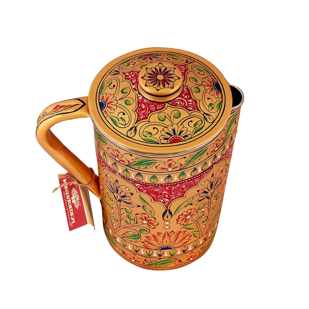 Hand Painted Stainless Steel Water Pitcher, Jug, Golden Pitcher With ...