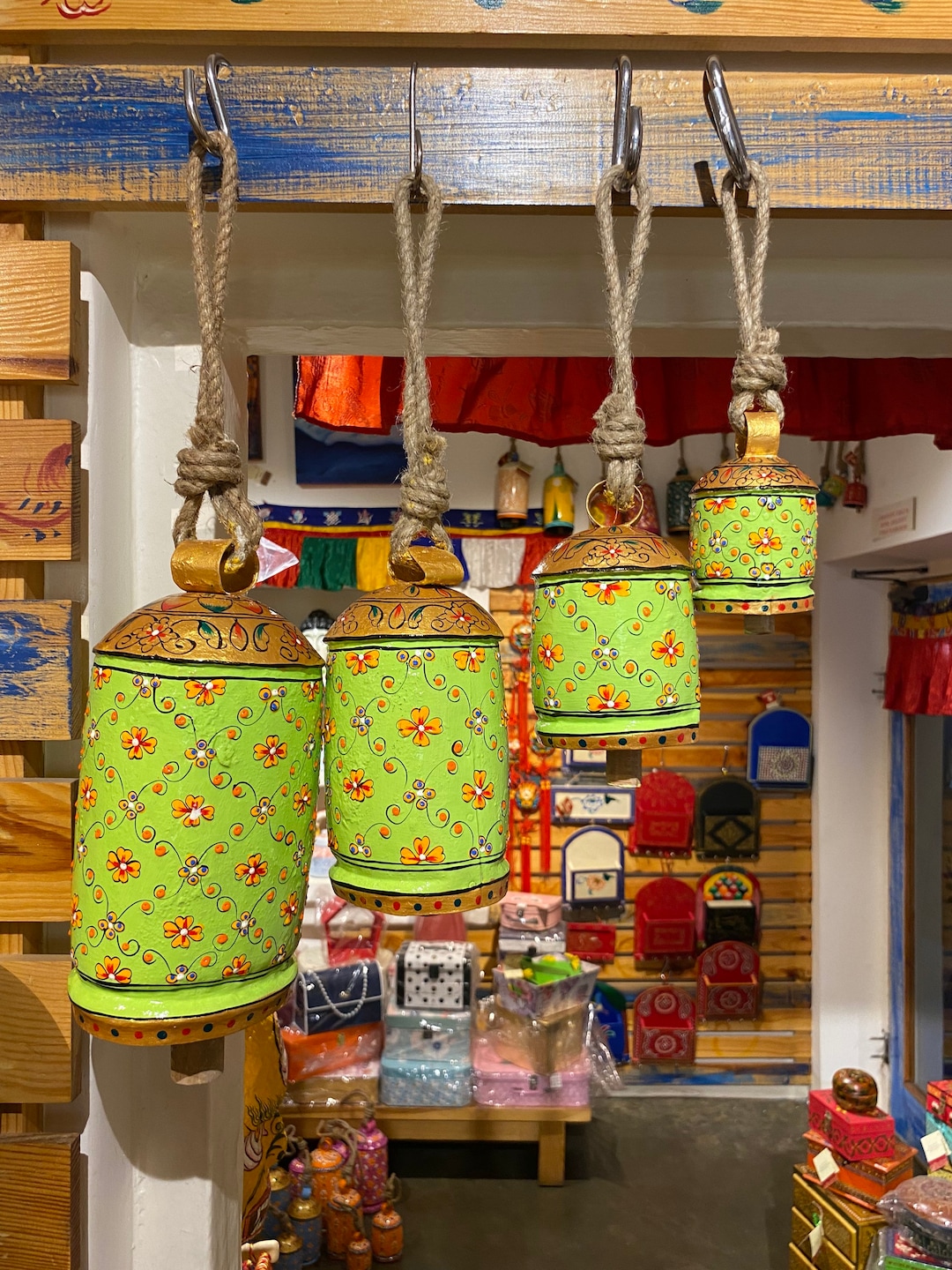 Hanging Bells Set of 4 Bells, Hand Painted Cow Bells - Wind Chimes ...