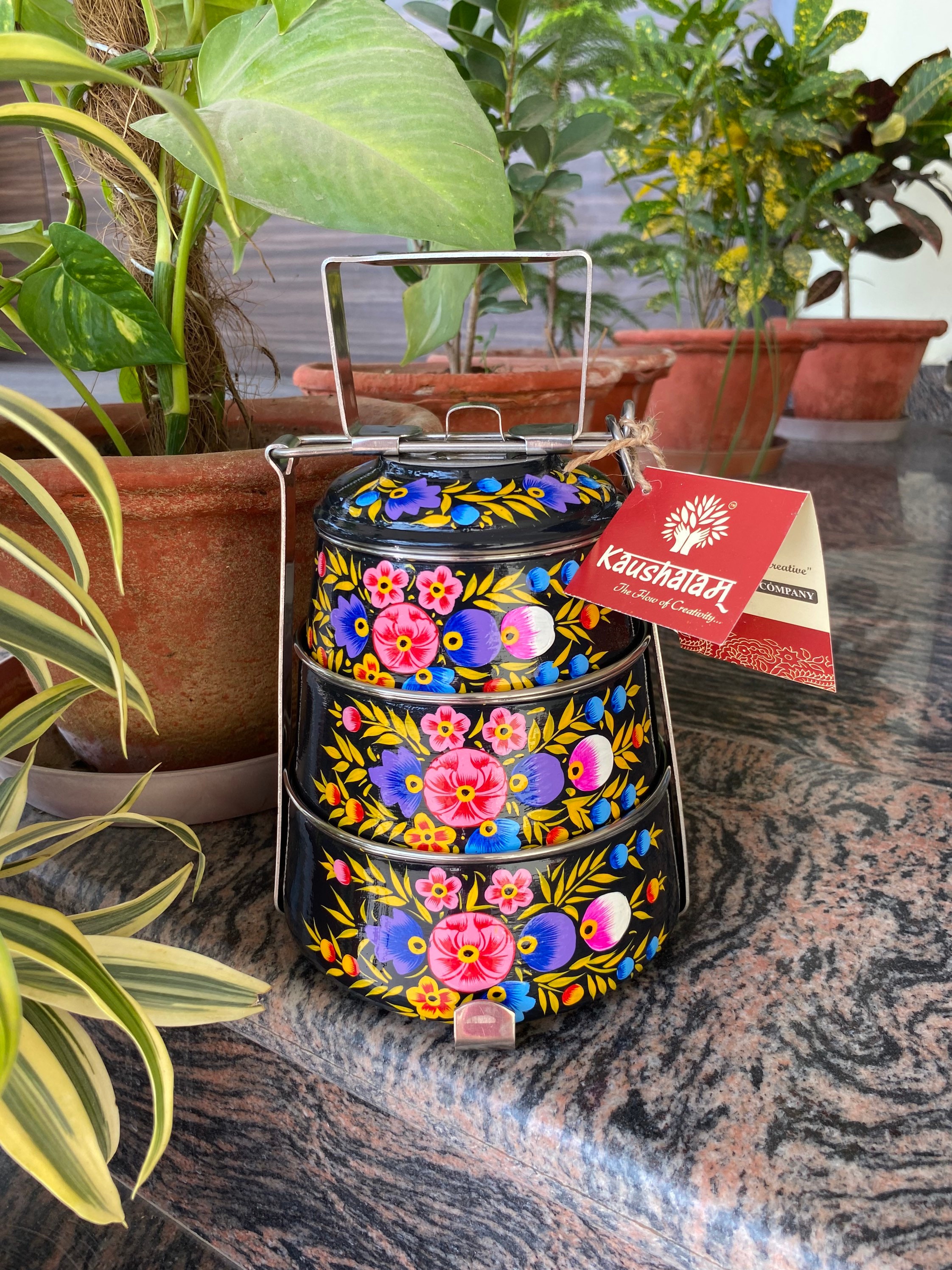 Hand Painted Indian Tiffin Box: 3-tier Stainless Steel Lunch Dabba - Etsy