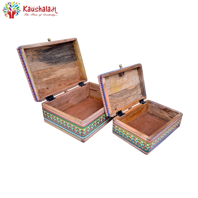 Hand Painted Mango Wood Boxes Set: Indian Treasure Chests - Etsy