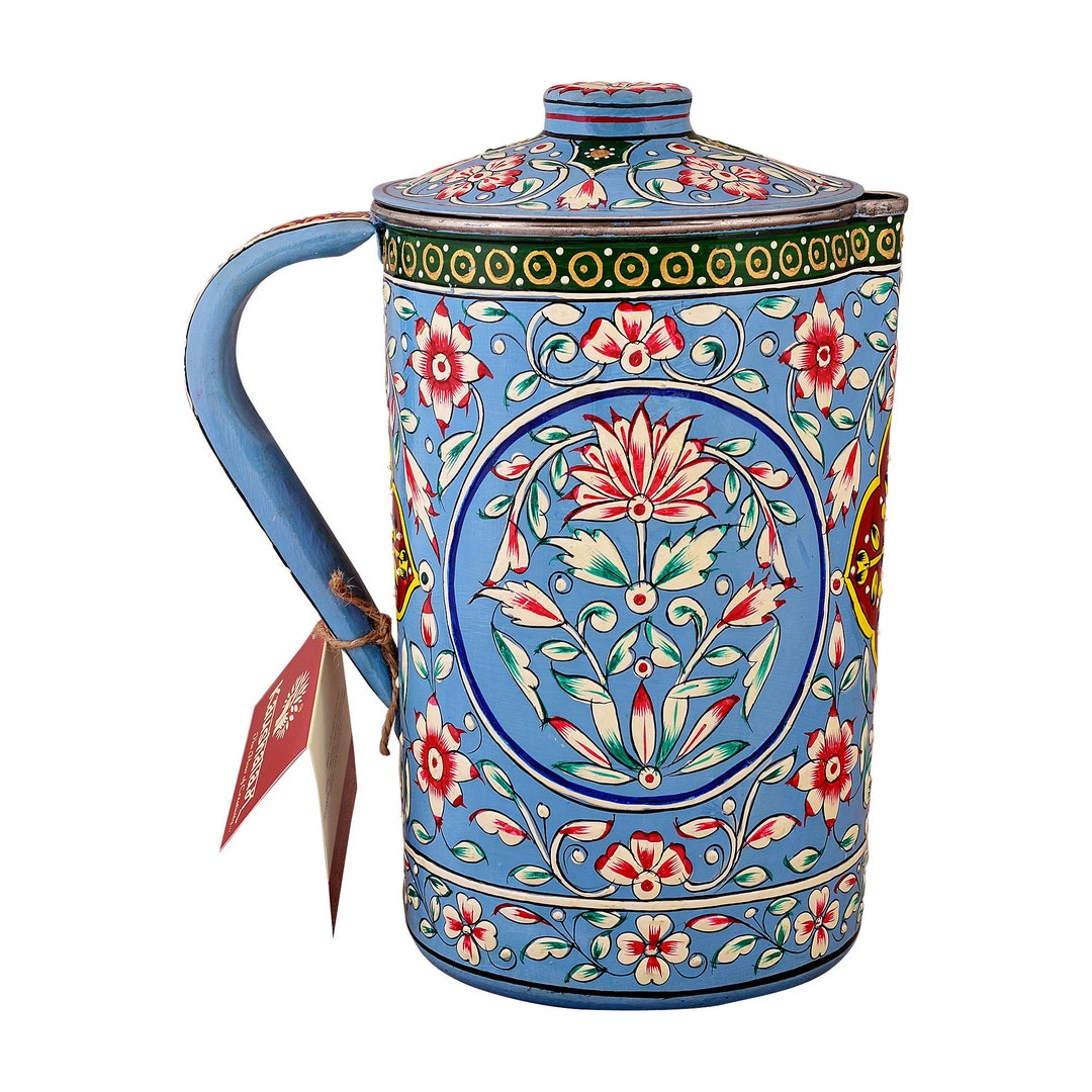 Hand Painted Water Pitcher With Lid: Sky Blue Mughal Art, 2 Liter - Etsy