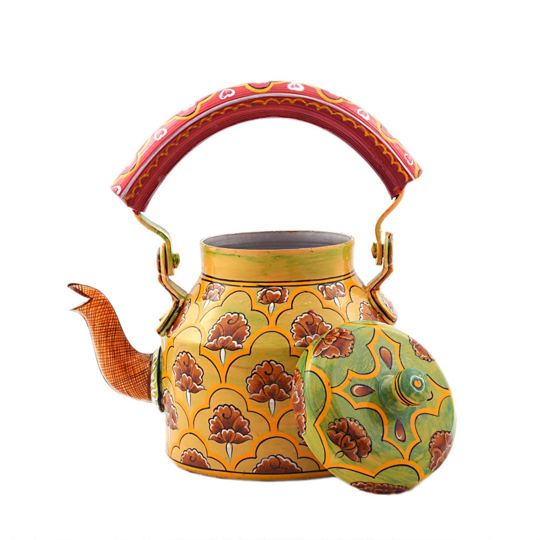 Kaushalam Hand Painted Tea Kettle : Mughal Floral Art Tea Kettle ...