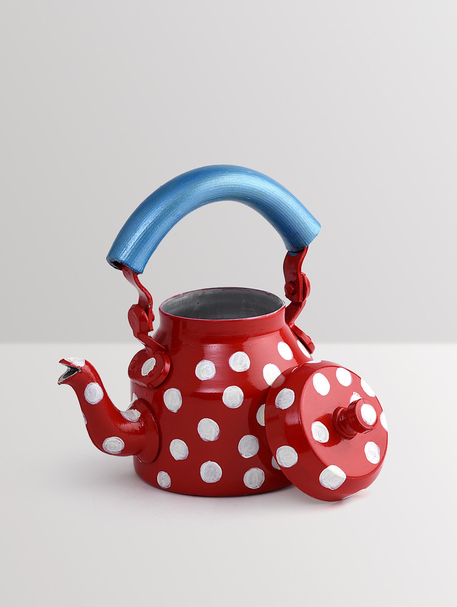 Kaushalam Hand Painted Polka Dot Tea Kettle: Red Tea Pot for Serving ...