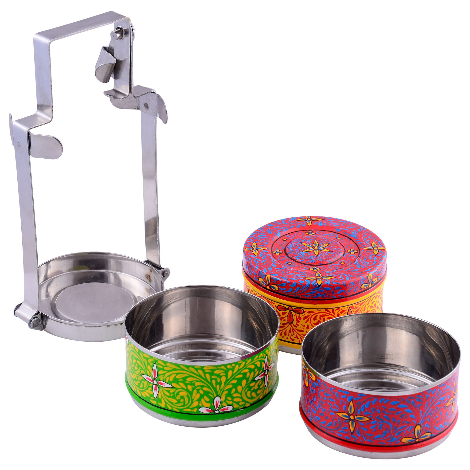 Hand Painted Indian Tiffin Box: 3-tier Stainless Steel Lunchbox - Etsy