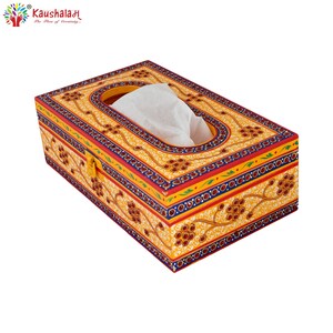 Hand Painted Wooden Tissue Box,tissue Holder, Yellow & Red Embossed ...