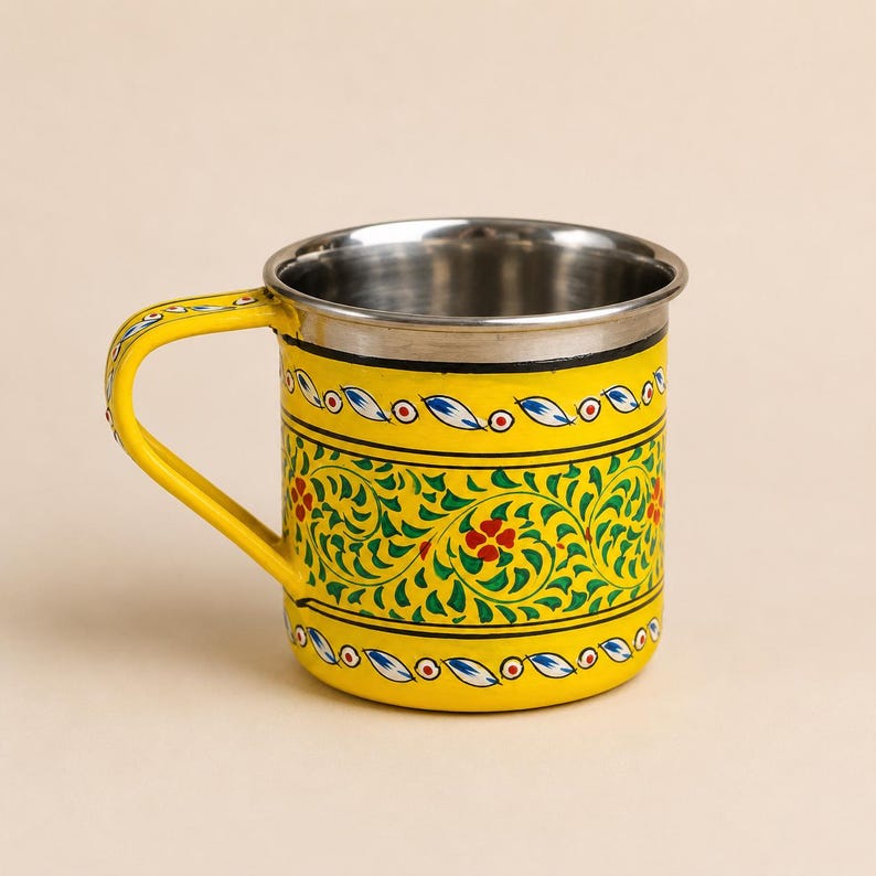 Hand-painted Mughal Art Coffee Mugs - Stainless Steel Tea Cup Set of 4 ...