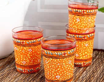 Hand Painted Tea Glasses Set of 4, Cutting Chai Glasses, Drinkware ...