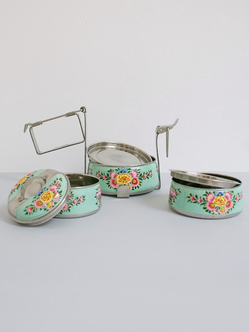 Hand Painted Indian Tiffin Box: 3-tier Stainless Steel Lunch Dabba - Etsy
