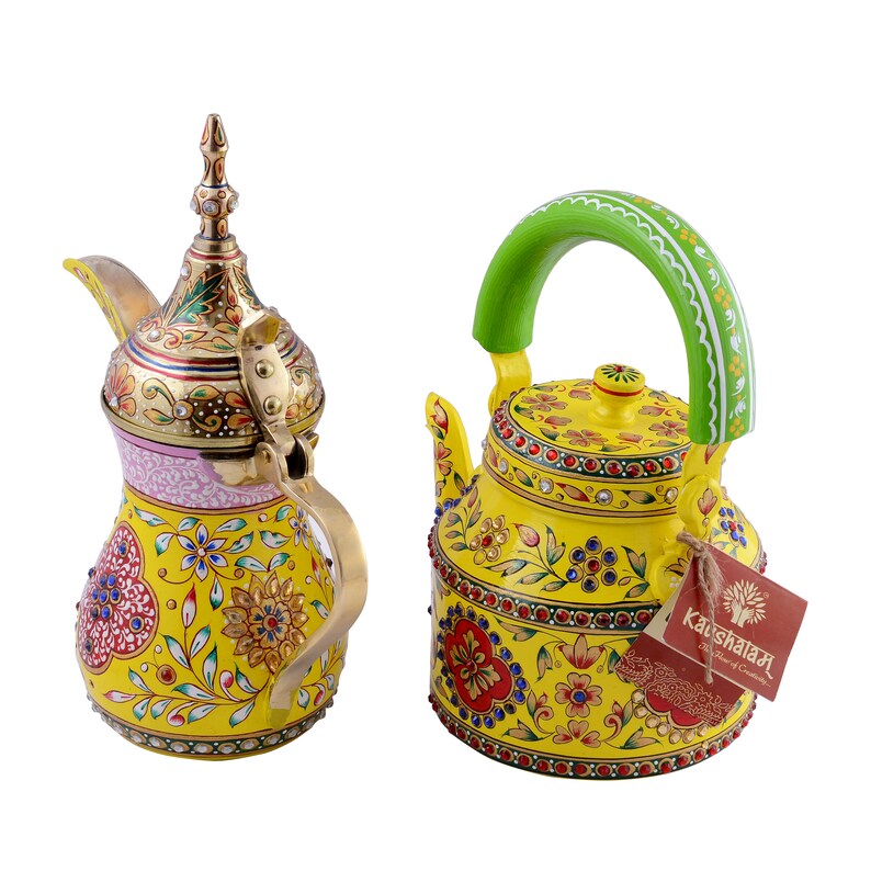 Dallah Hand Painted Brass Coffee Pot-tea Kettle Set of 2 - Etsy