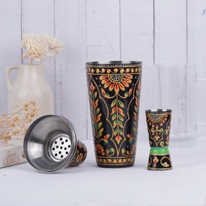 Hand Painted Cocktail Shaker Set: Stainless Steel Barware, Black Magic ...