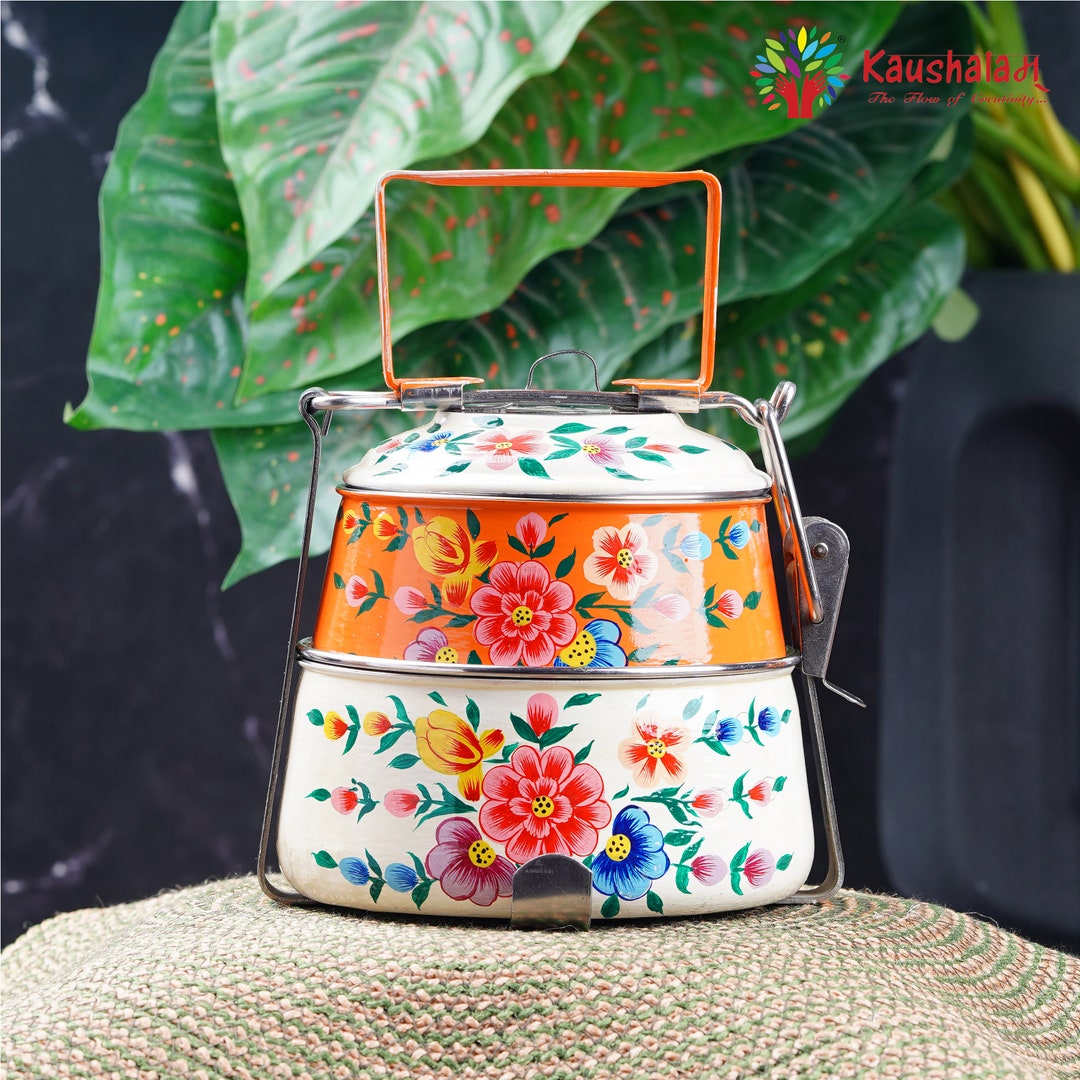 Hand Painted Lunch Box: Two-tier Stainless Steel Tiffin, Kashmiri Art ...