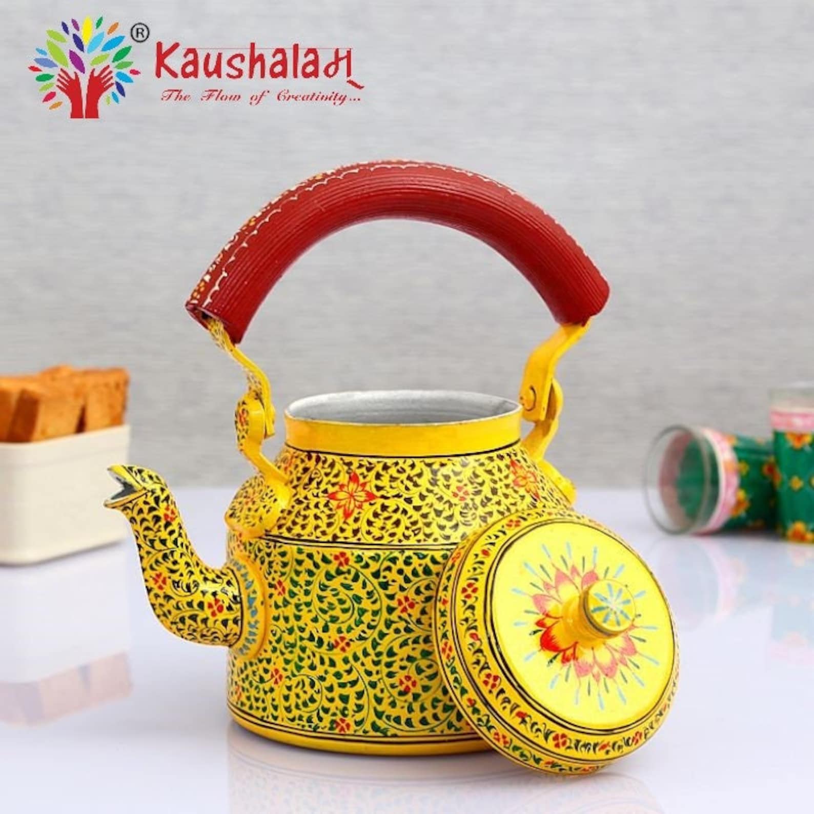 Indian Kettle Hand Painted Tea Kettle : sunshine - Etsy