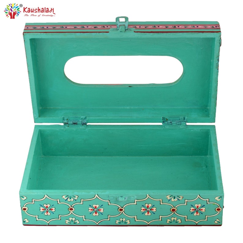 Hand Painted Tissue Box: Aqua Green Mughal Art, Wooden Tissue Holder - Etsy