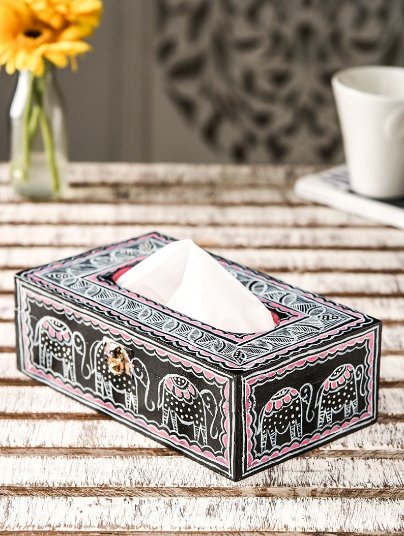 Hand Painted Wooden Tissue Box Tissue Holder Black Tribal - Etsy