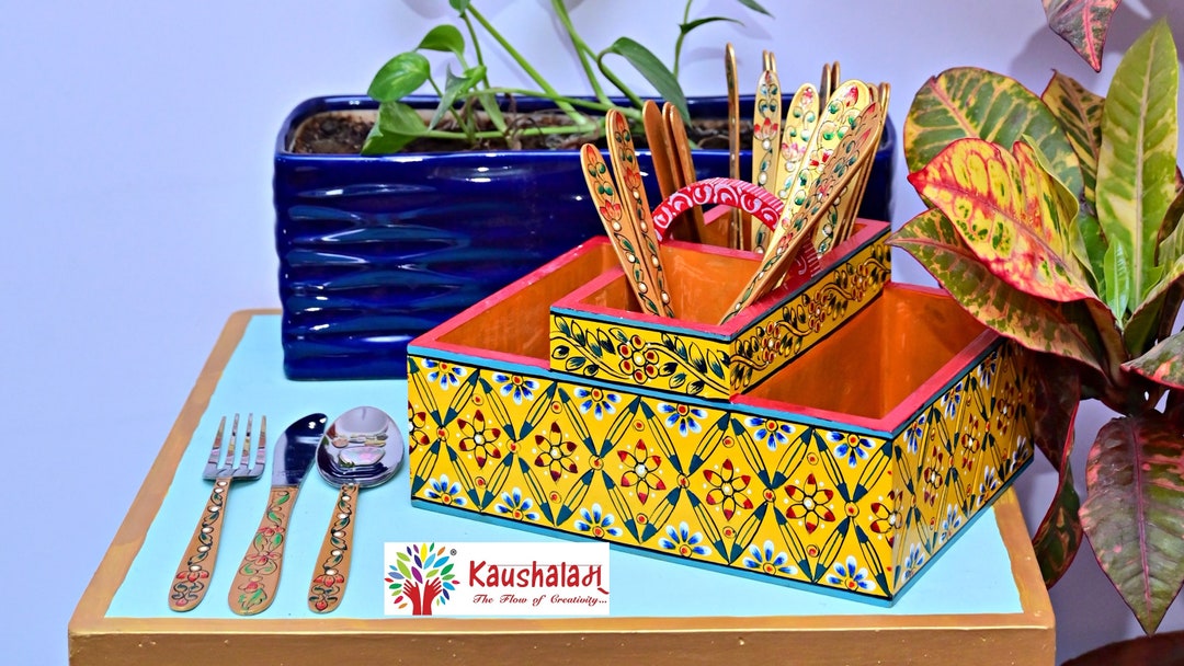 Hand Painted Cutlery Stand, Cutlery, Salt & Pepper, Tissue Paper Caddy ...