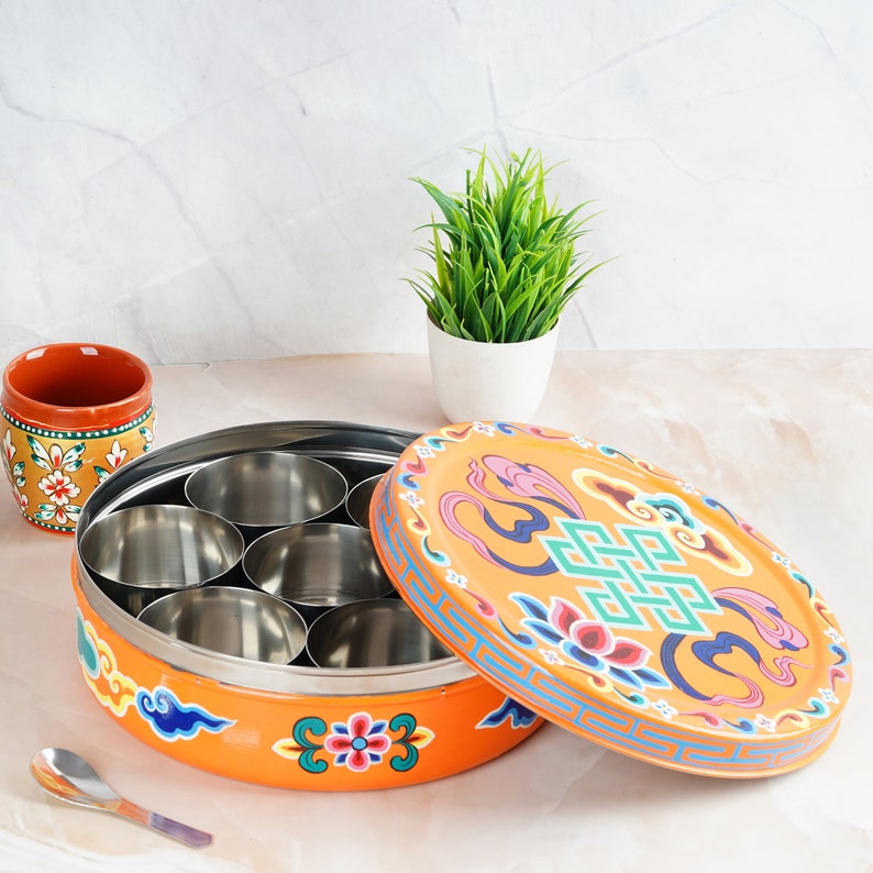 Hand Painted Spice Box: Indian Masala Daani With 7 Containers - Etsy