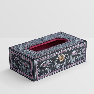 Hand Painted Wooden Tissue Box, Tissue Holder, Black Tribal Painting ...