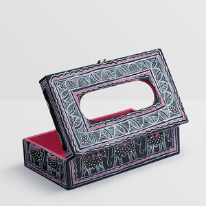 Hand Painted Wooden Tissue Box, Tissue Holder, Black Tribal Painting ...