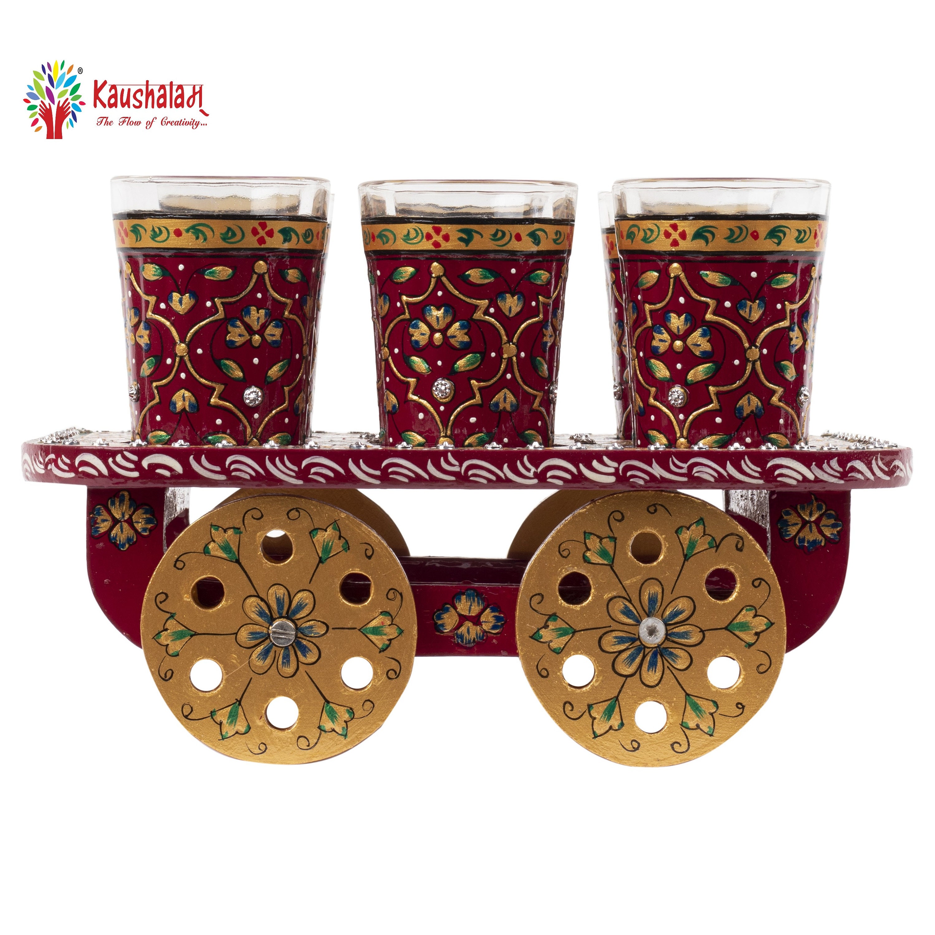 Hand Painted Tea Cart Set: Steel Kettle, Glasses, Mughal Art - Etsy