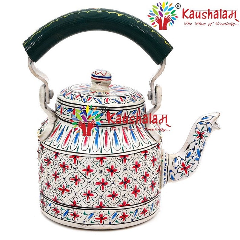 Hand Painted Floral Tea Kettle: Indian Folk Art, Elegant White - Etsy