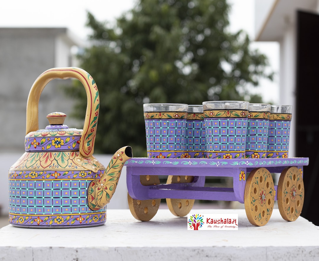 Tea Set Veri Peri - Hand Painted Tea Cart Set, Induction Friendly Steel ...
