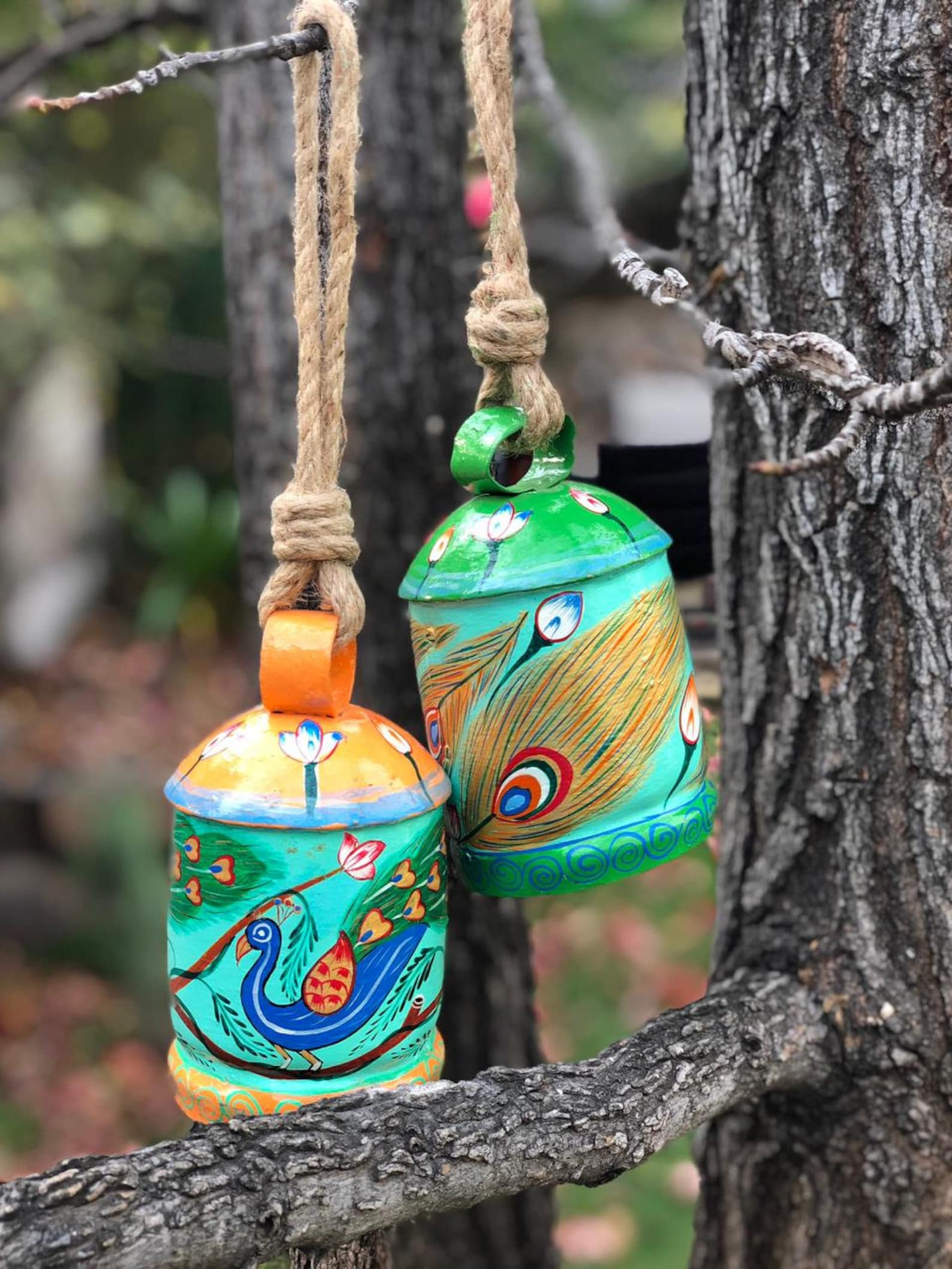 Hanging Bells Set of 2hand Painted Cow Bells Summer Patio | Etsy