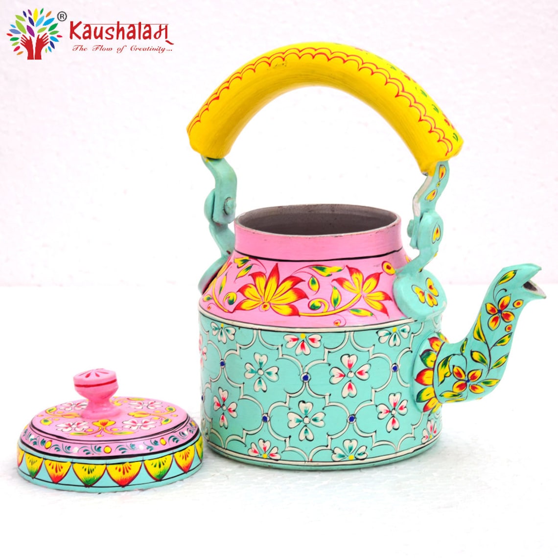 Kaushalam Hand Painted Tea Kettle : Spring Delight Pink & Sky - Etsy
