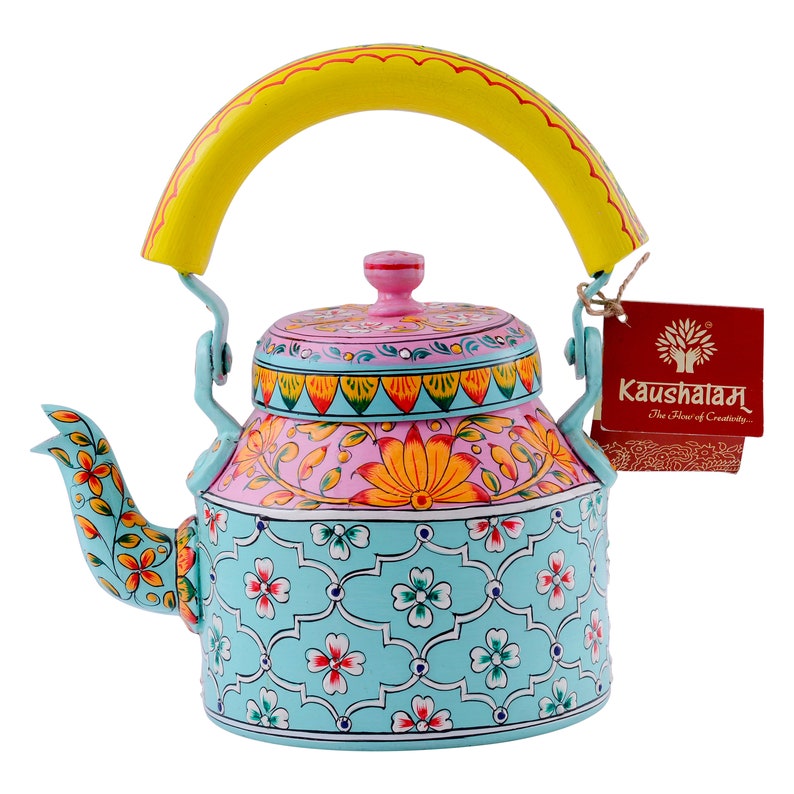 Kaushalam Hand Painted Tea Kettle : Spring Delight Pink & Sky - Etsy