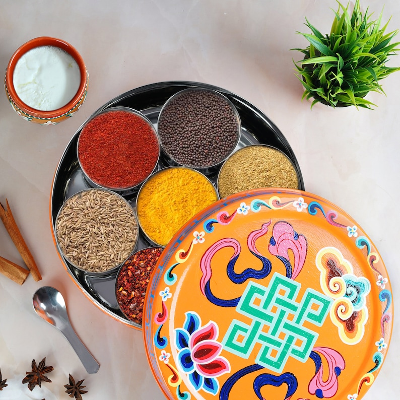 Hand Painted Spice Box: Indian Masala Daani With 7 Containers - Etsy
