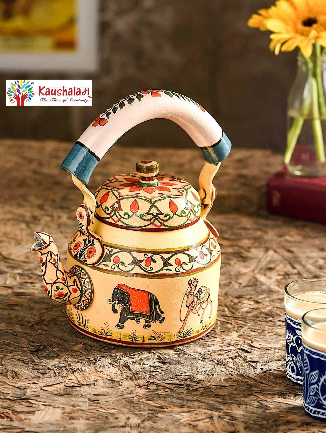 Kaushalam Hand Painted Tea Kettle : Camel Elephant Rajasthan - Etsy