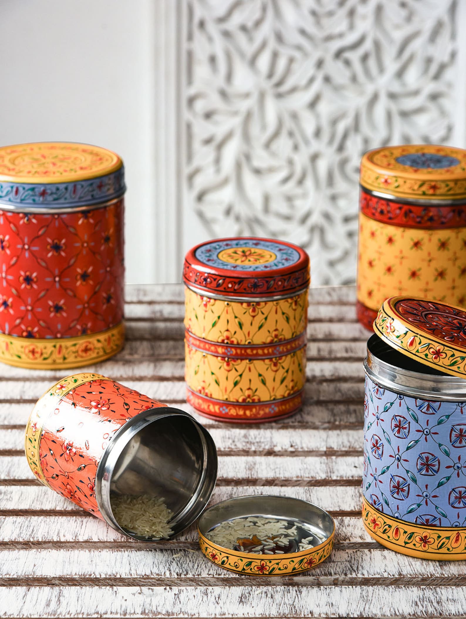 Canister Set of 5 Containers: Hand Painted Storage Steel Jars | Etsy