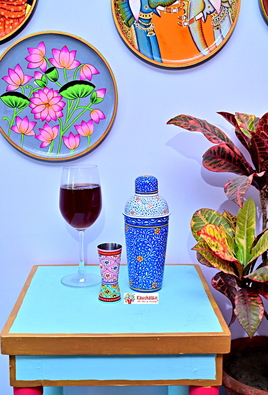 Cocktail Shaker & Jigger Set,hand Painted, Stainless Steel Cocktail ...