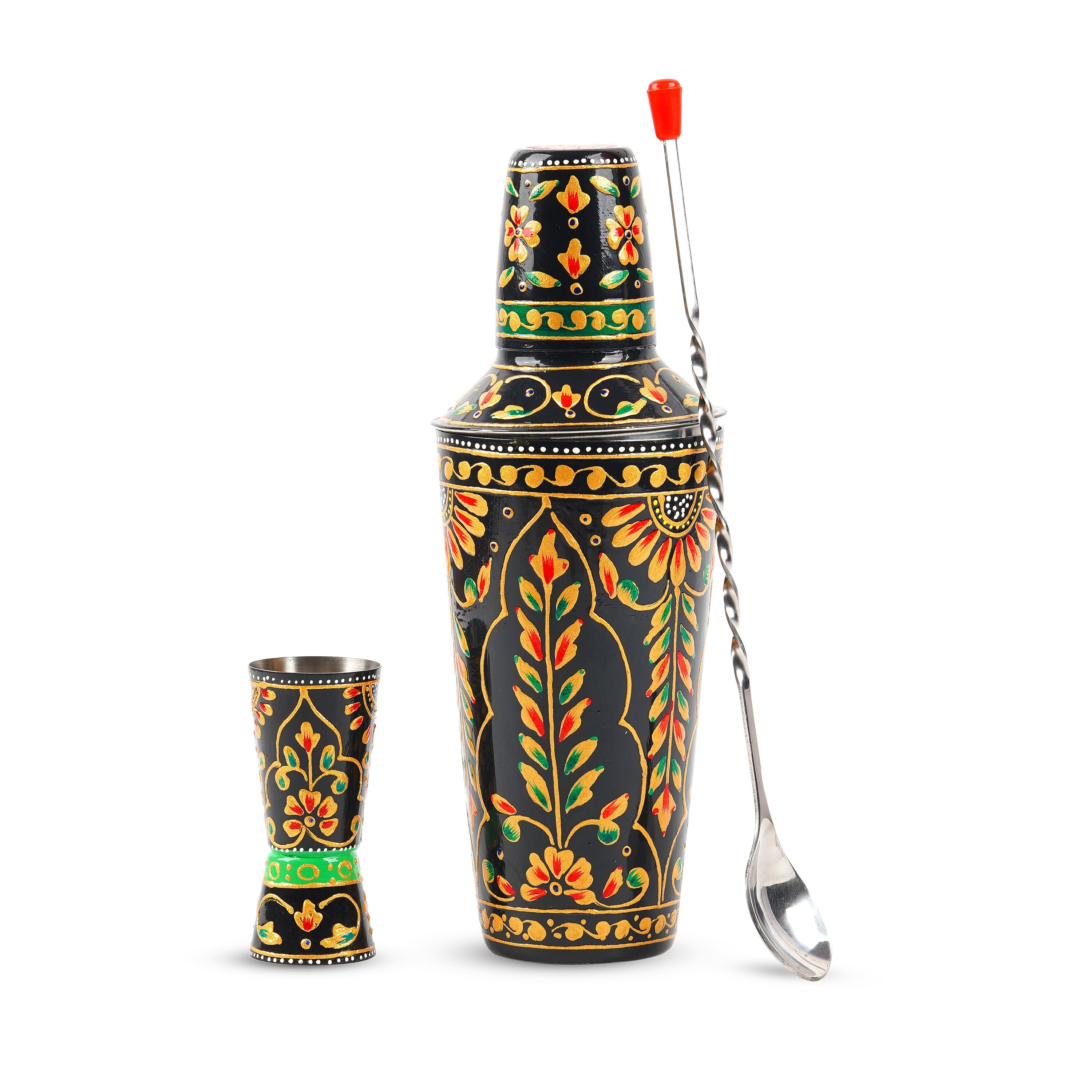 Hand Painted Cocktail Shaker Set: Stainless Steel Barware, Black Magic ...