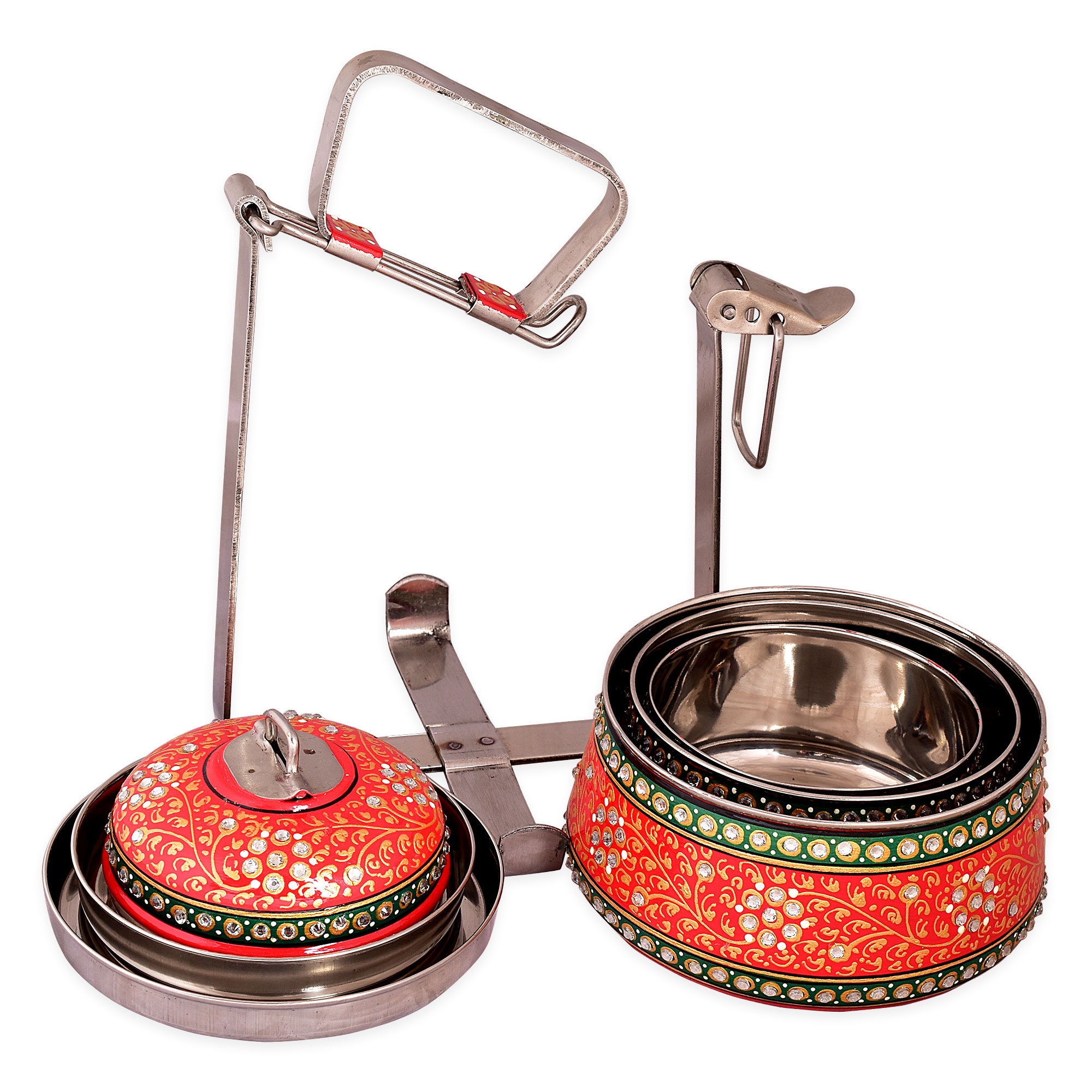 Hand-painted Stainless Steel Pyramid 3-tier Lunch Box With Crystals ...