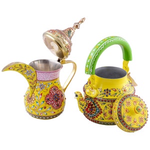 Dallah Hand Painted Brass Coffee Pot-tea Kettle Set of 2 - Arabic ...