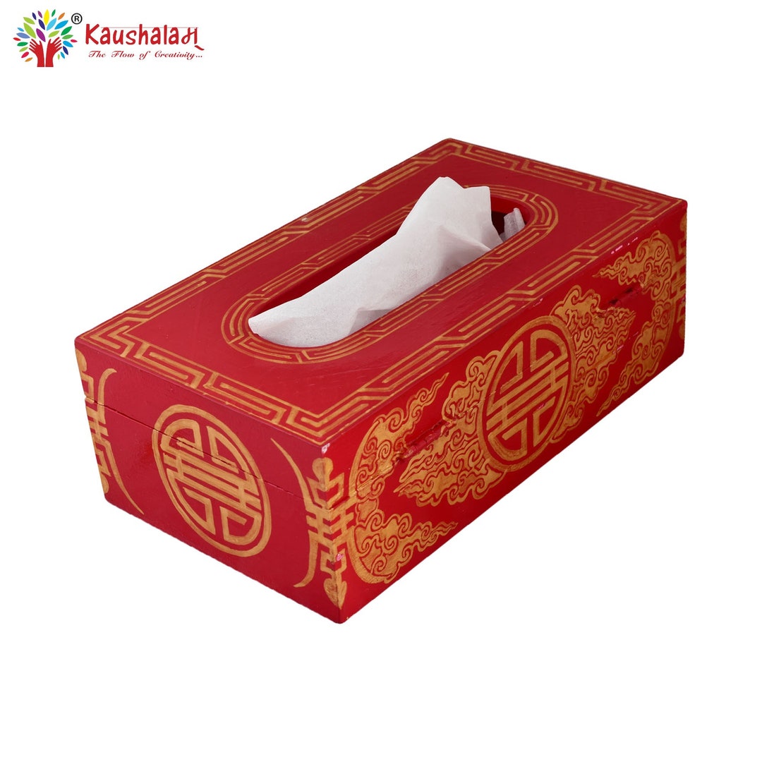 Hand Painted Wooden Tissue Box, Tissue Holder, Red Buddhist Art ...