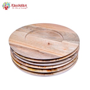 Wooden Round Charger Plates, Set of 6 Plates, Acacia Wood Dinner ...