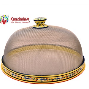 Mesh Food Screen Bug Cover and Tray Hand Painted Cloche With Round ...
