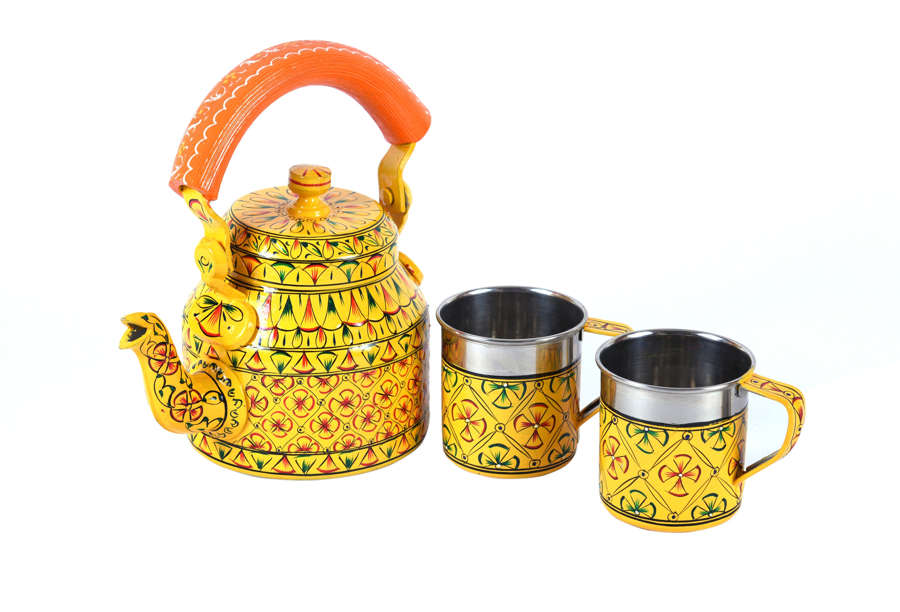 Hand Painted Tea Set: Mughal Pichwai Kettle With Glass Stand - Etsy UK