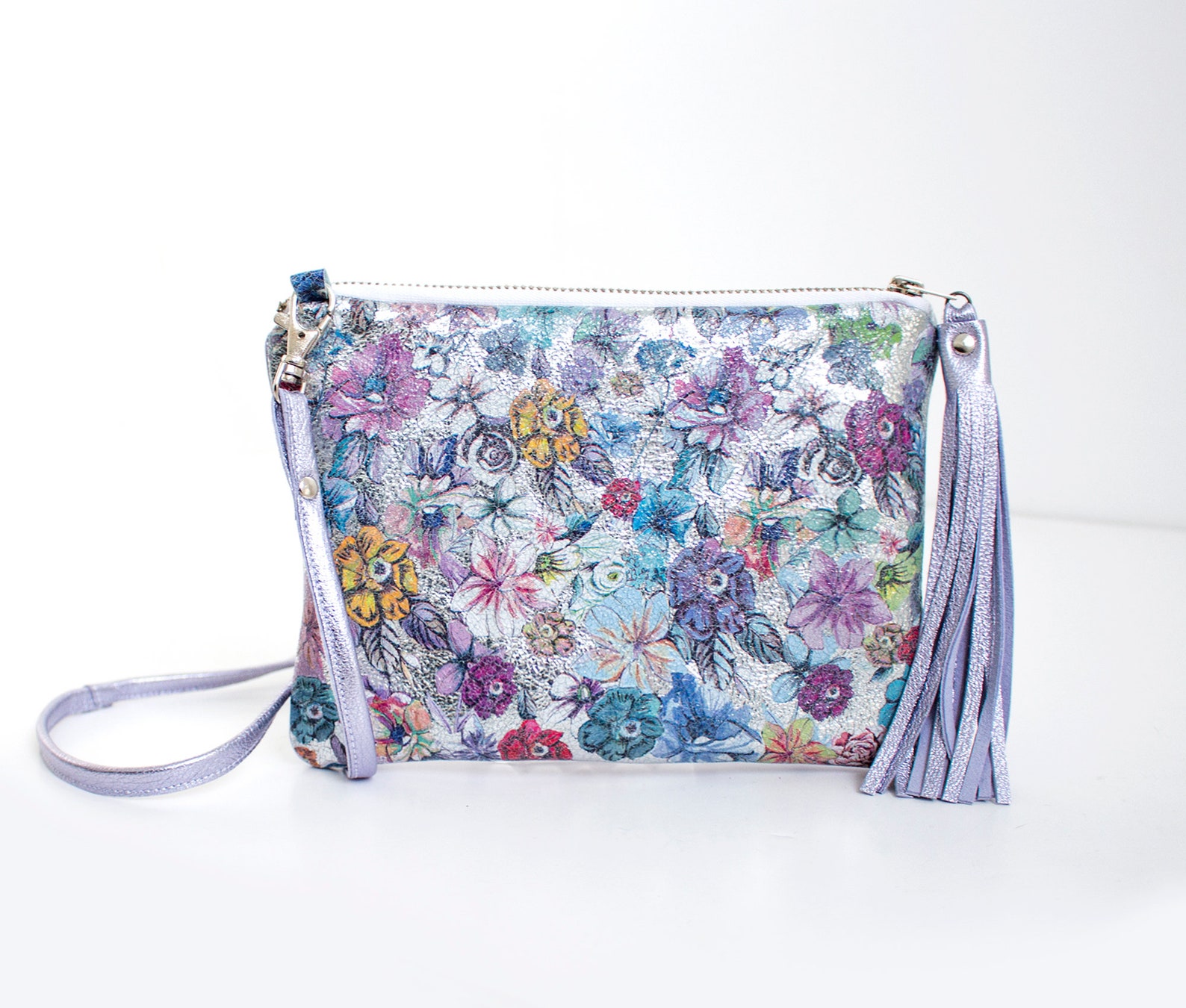Violet Flower Leather Bag, Floral Leather Purse, Vintage Wedding Clutch ...