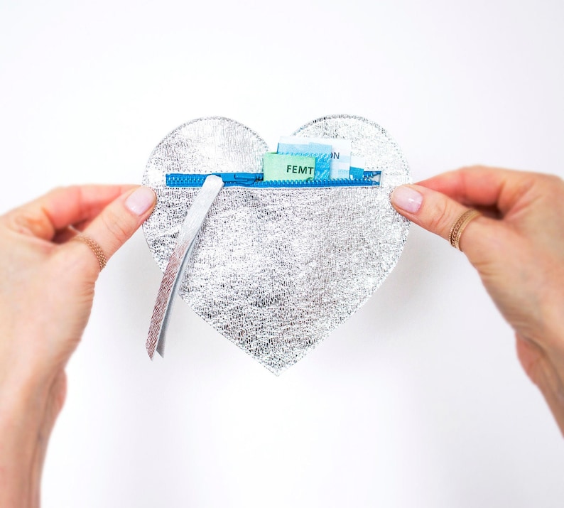 Cute Heart Pouch Silver Heart Pouch Heart Zipper Pouch - Etsy