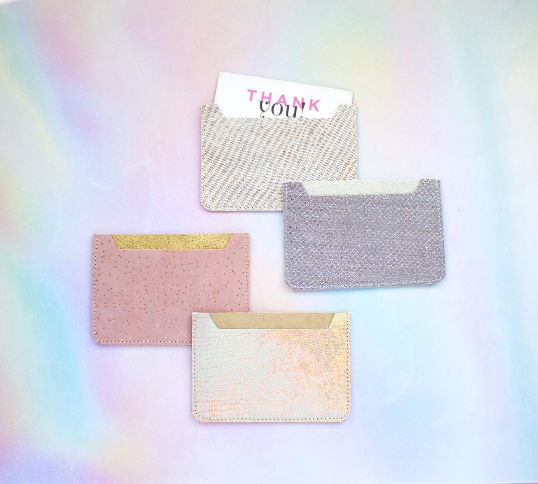 Pink Gold Card Wallet, Gold Hologram Leather ID Wallet, Violet Mini ...