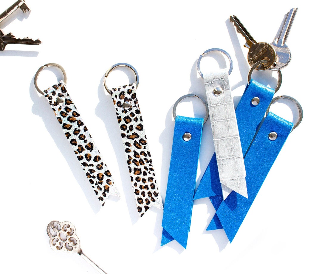 Leopard Leather Keyfob, Electric Blue Key Fob, Shiny Reptile Keychain ...